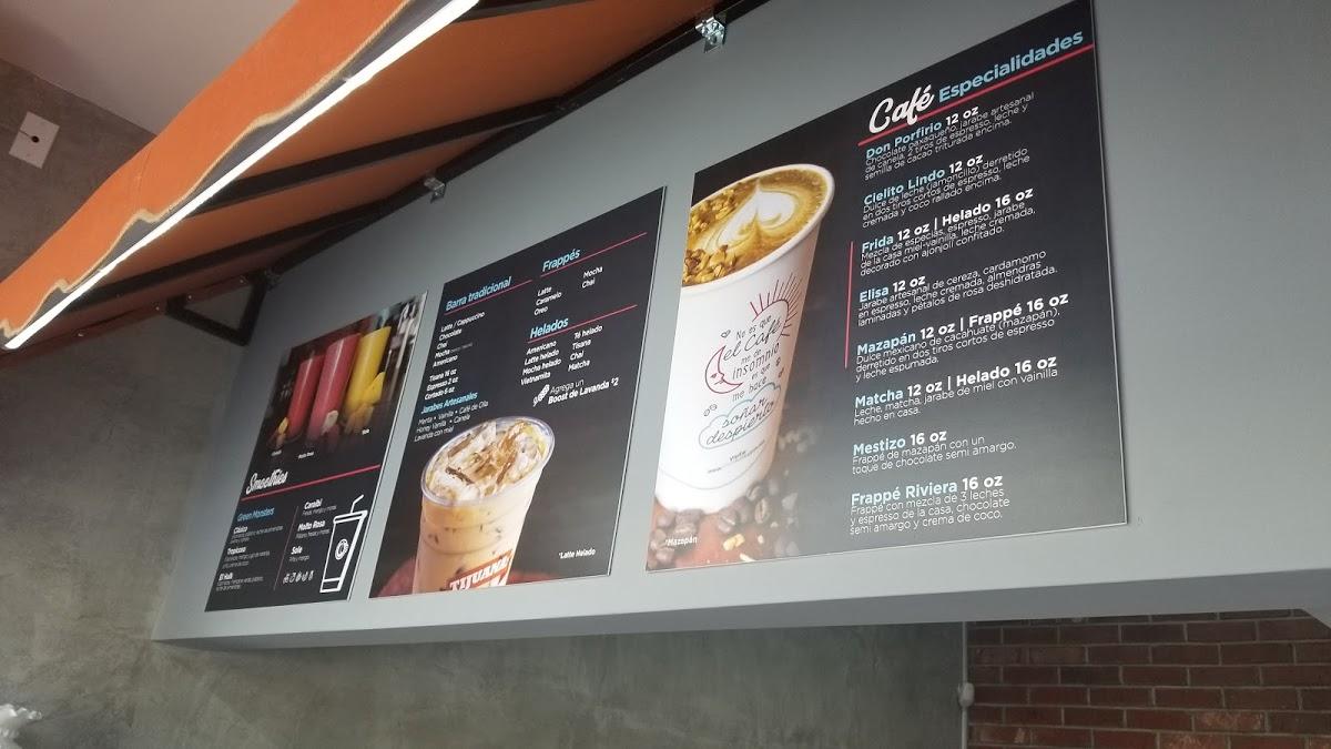 Menu at Blue Luna Zona Río cafeteria, Tijuana