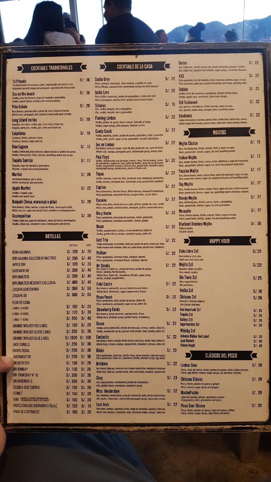 Menu at LIMBUS RESTOBAR, Cusco