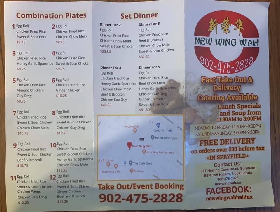 Carta del restaurante New Wing Wah, Halifax