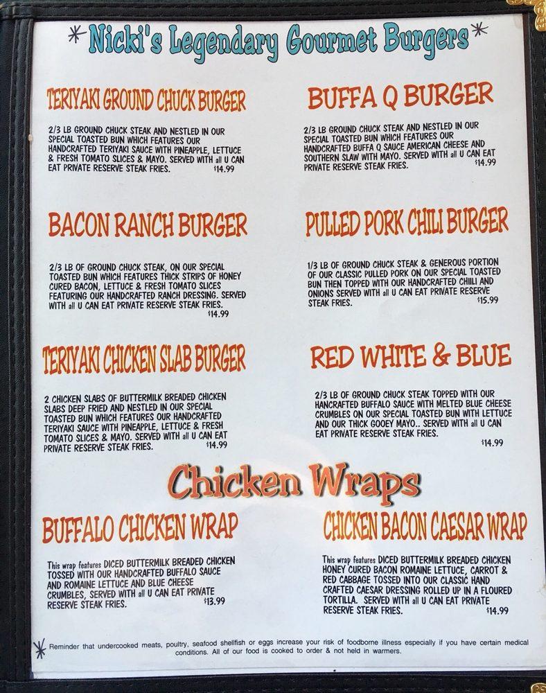 Menu at Nicki's Bella Marina restaurant, Bellingham