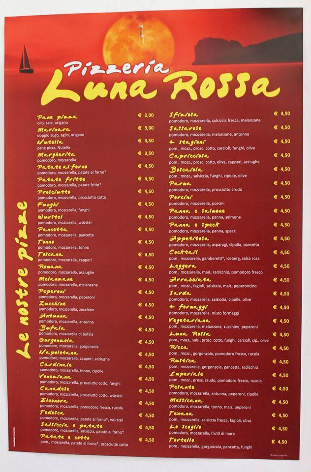Menu at Pizzeria Luna Rossa, Alghero