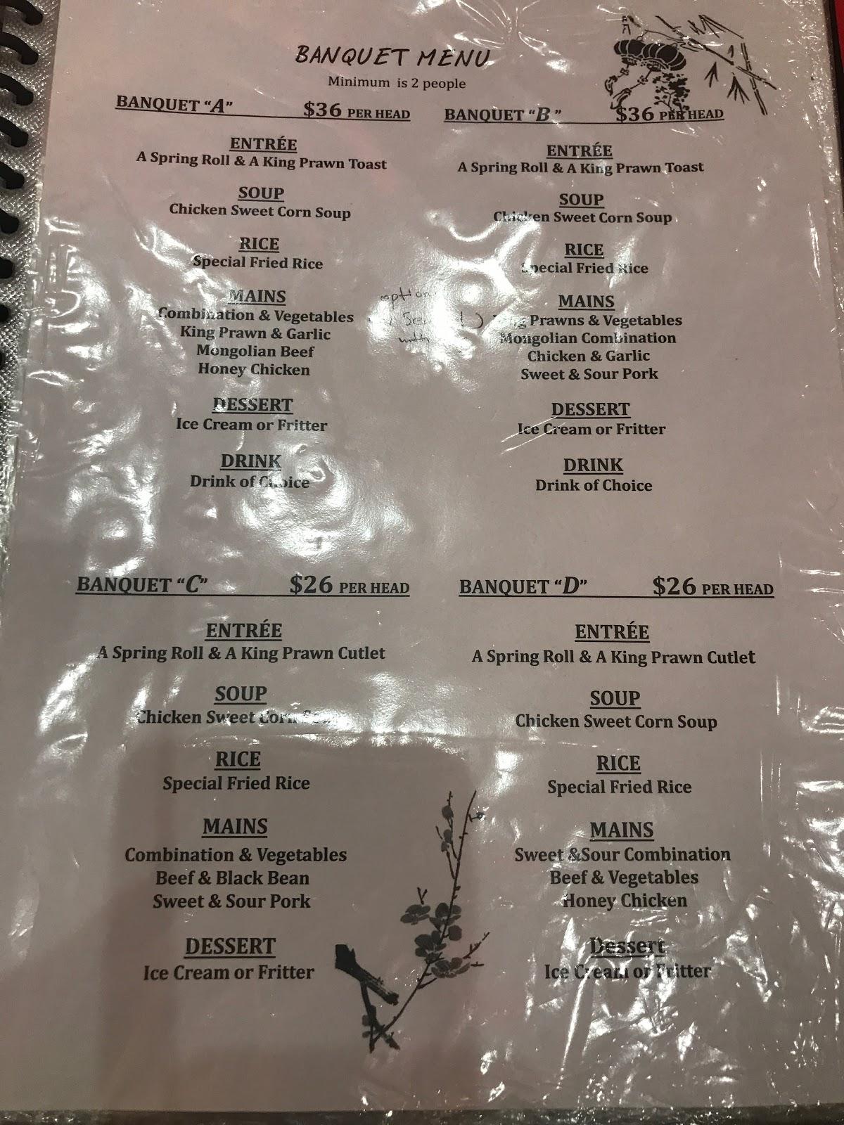 Menu at Princess of Ming Chinese Restaurant, Swan Hill