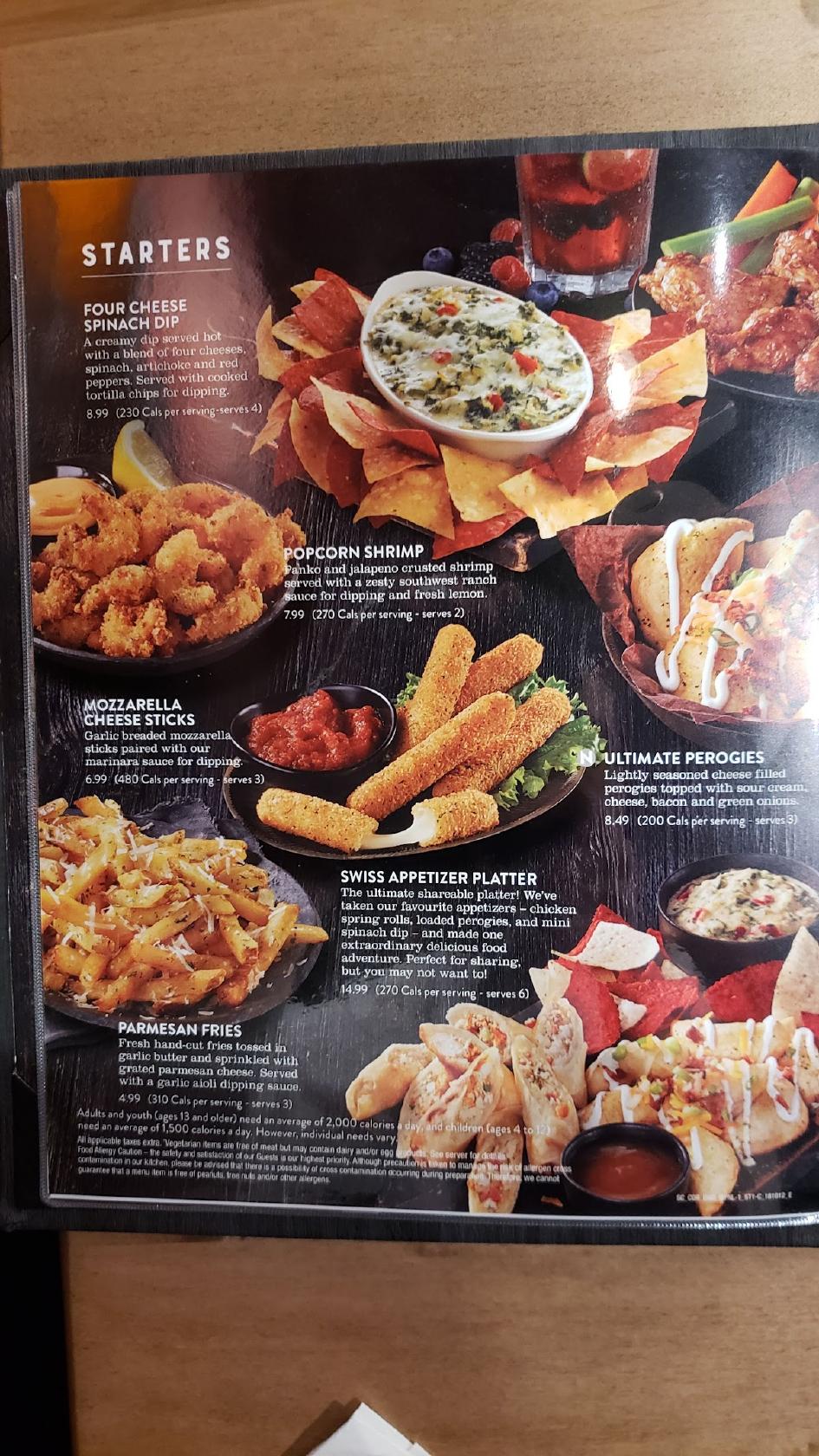 Menu at Swiss Chalet restaurant, Oakville, Wyecroft Rd