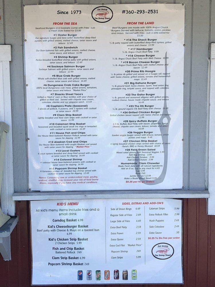 Menu at The Shrimp Shack restaurant, Anacortes