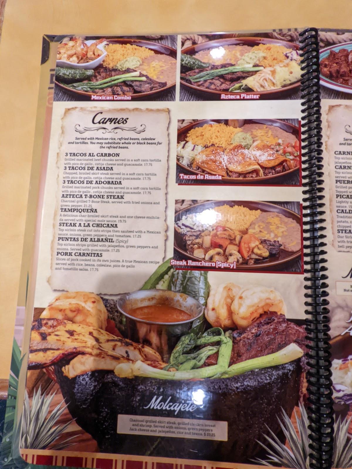Menu at Azteca Mexican Restaurant, Sioux Falls