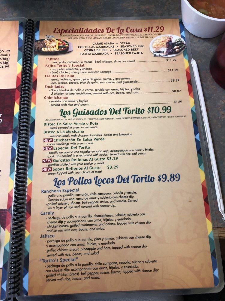 Carta del restaurante El Torito, Little Rock, 303 S Bowman Rd #310