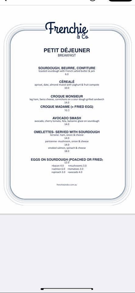 Menu at Frenchie & Co restaurant, Fairview Park