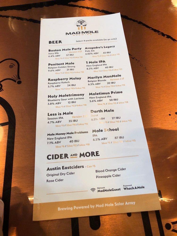 Menu at Mad Mole Brewing, Wilmington
