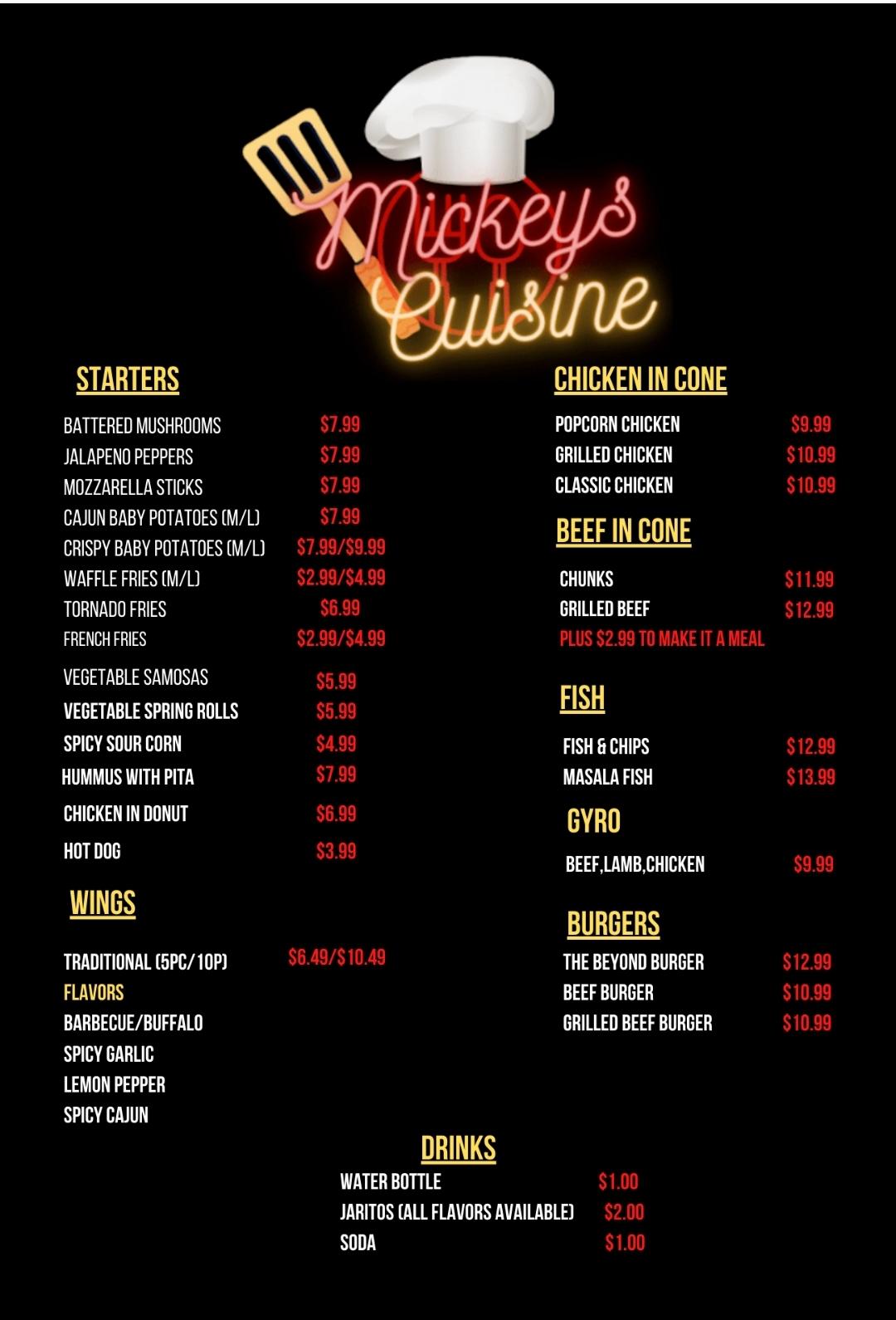Menu at Mickey's Cuisine (Food Truck) restaurant, Houston