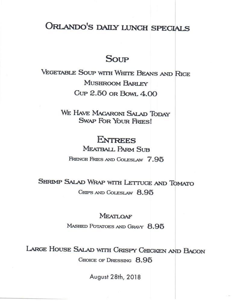 Menu at Orlando's Cafe, East Amwell Township