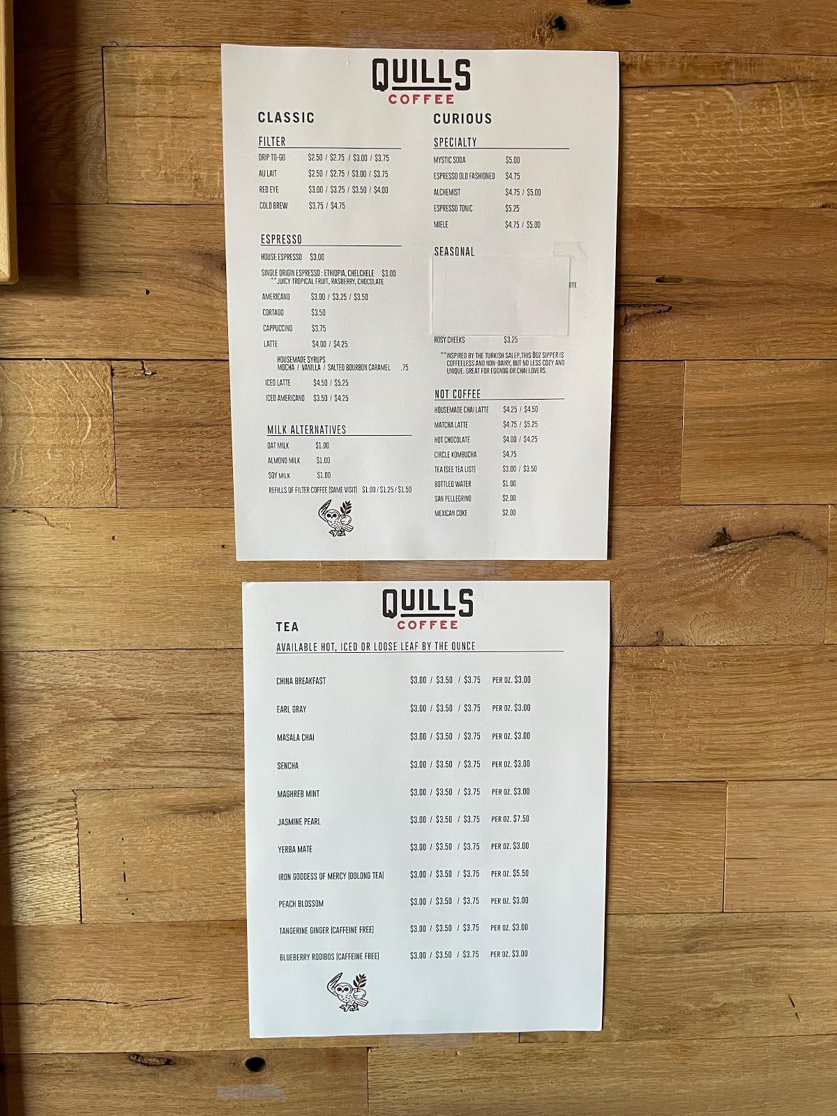 Menu at Quills Coffee cafe, Indianapolis