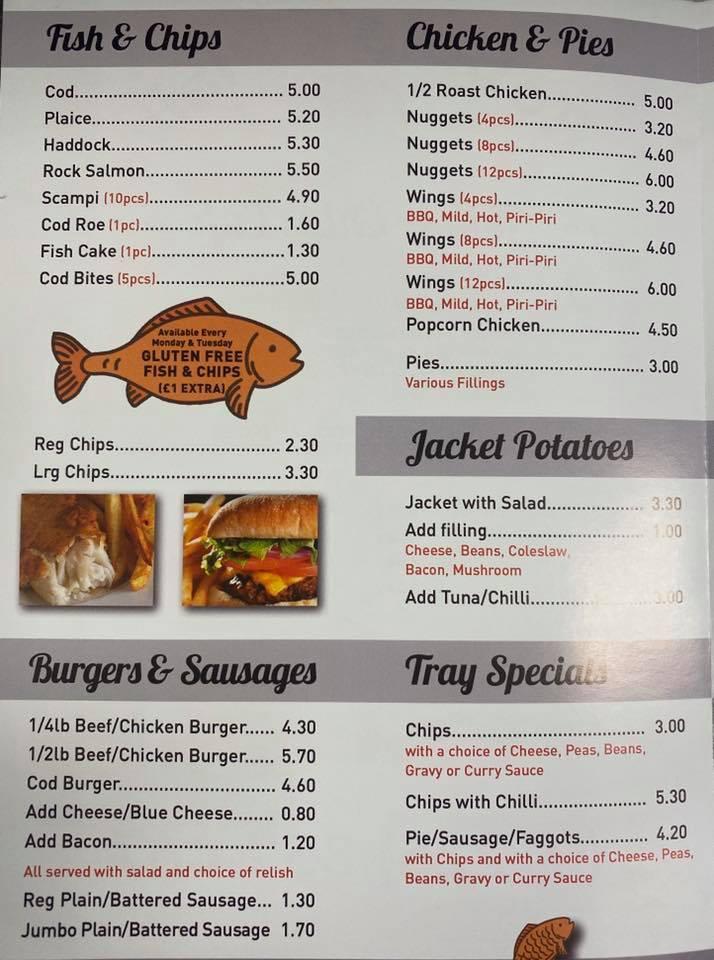 Menu at Robbie's Plaice cafe, Bath