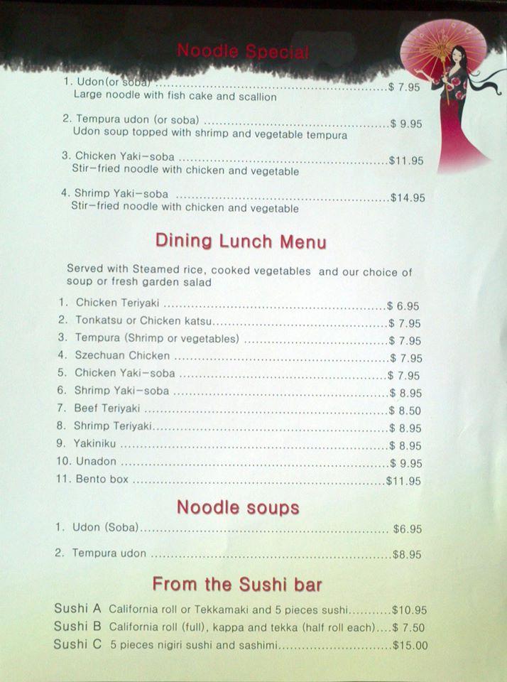 Menu at Sakura Blue restaurant, Louisville