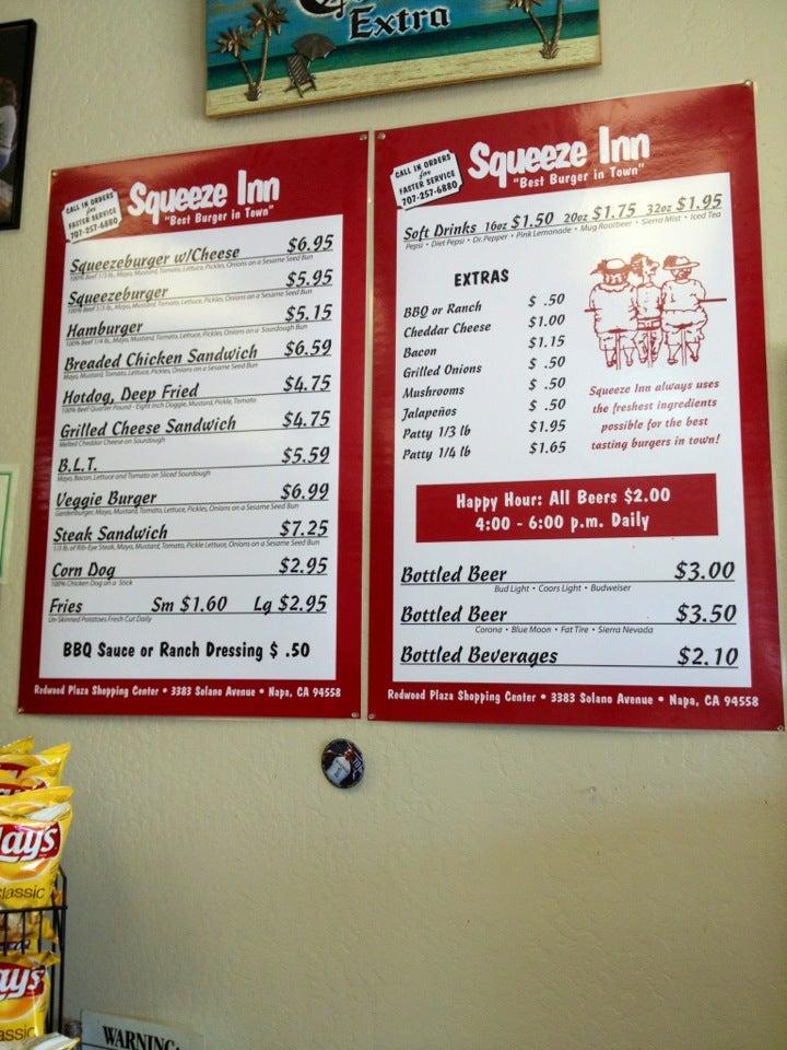 Menu at Squeeze Inn Hamburgers restaurant, Napa