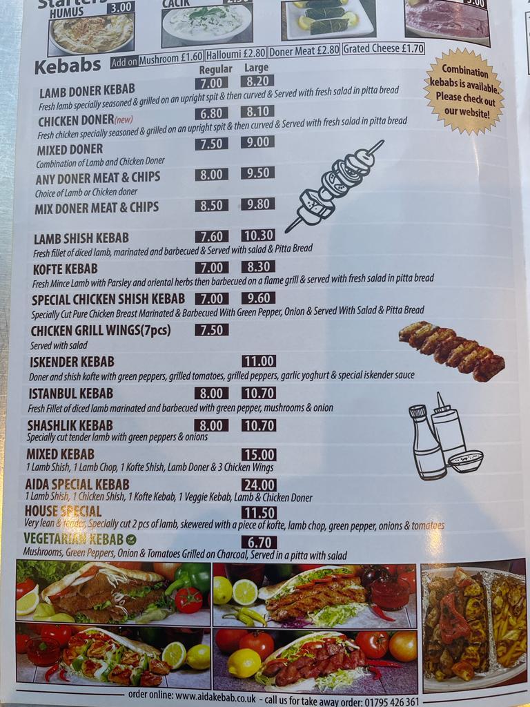 Menu at Aida Kebab House fast food, Sittingbourne