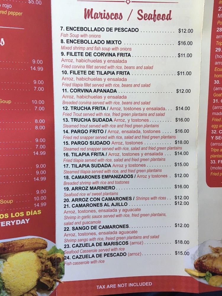 Menu at Ecuadorian Food restaurant, New York City