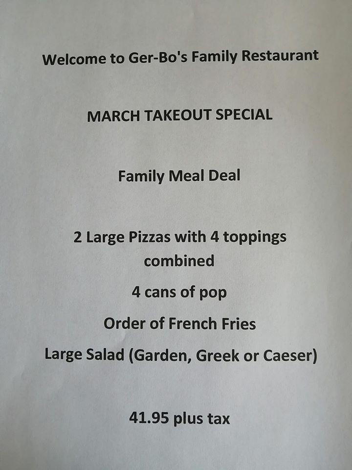 Menu at Ger-Bo's Steak House steakhouse, Smiths Falls