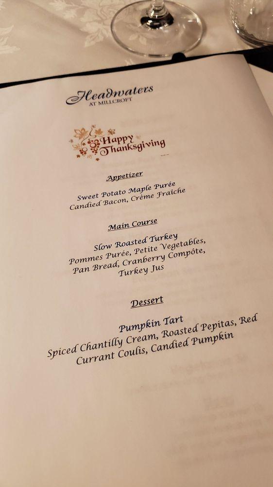 Menu at Headwaters Restaurant at Millcroft Inn & Spa, Caledon
