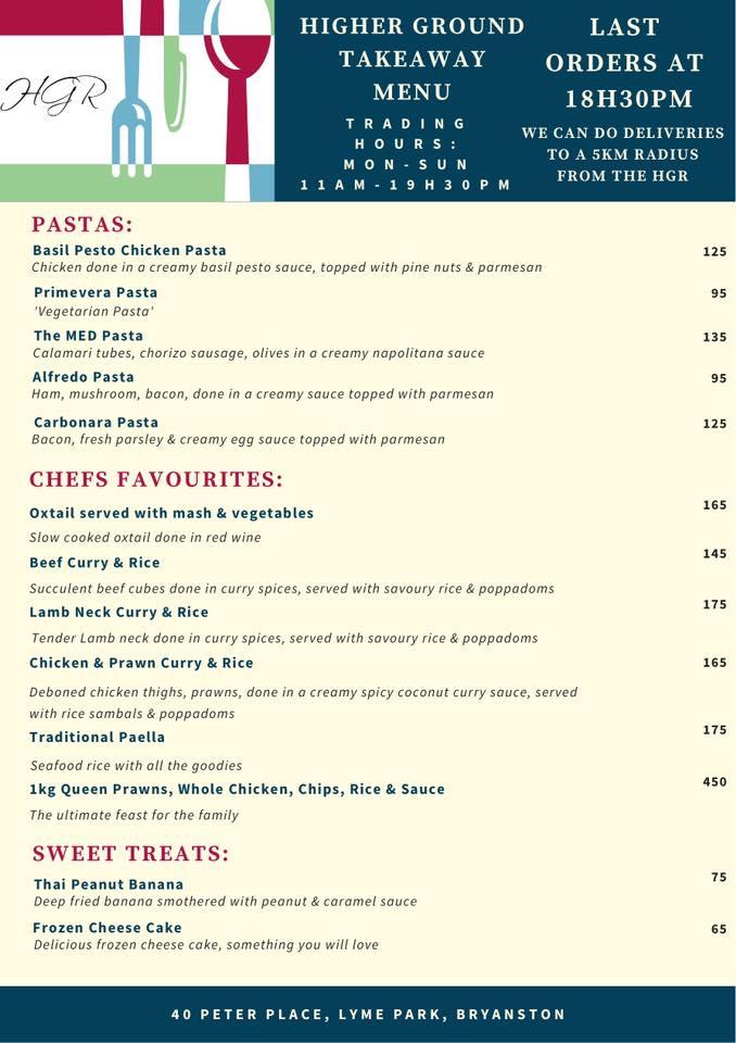 Menu at The Higher Ground Restaurant, Sandton