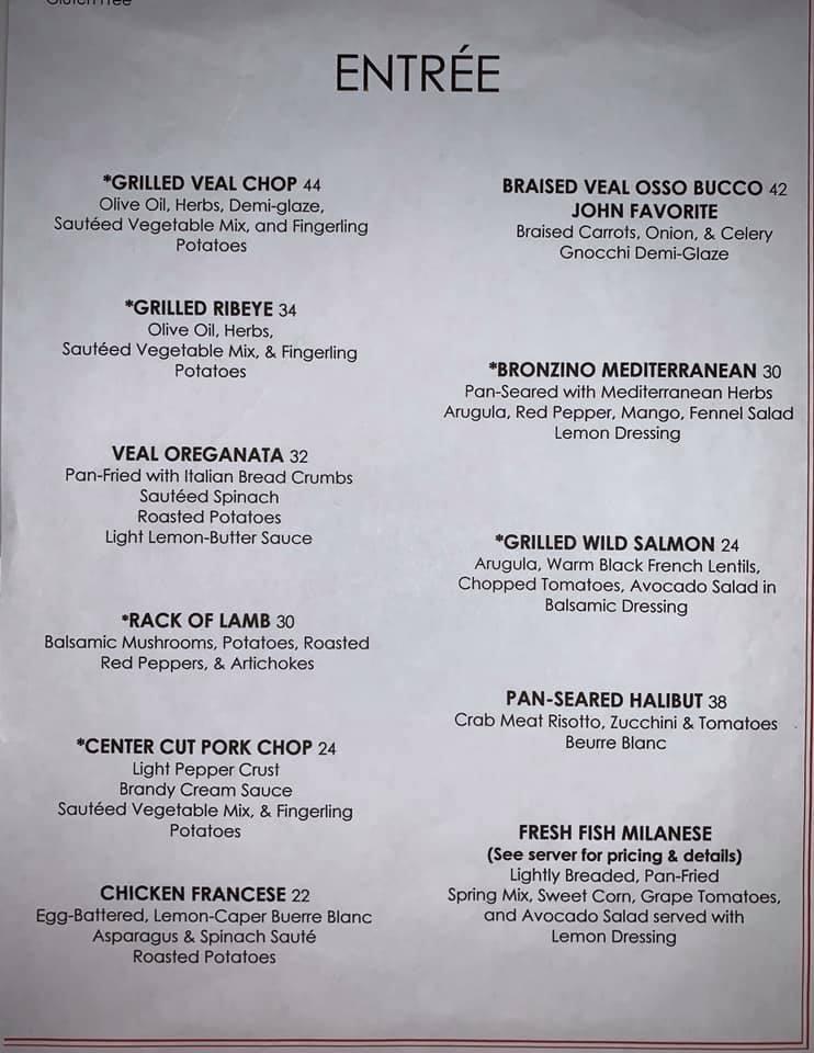Menu at Osteria restaurant, Greensboro