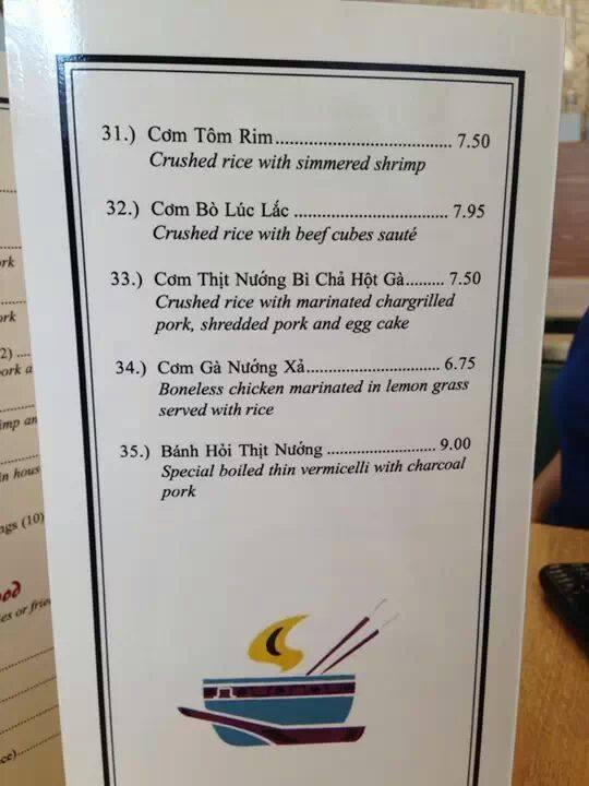 Menu at Mama Kim's restaurant, Nederland