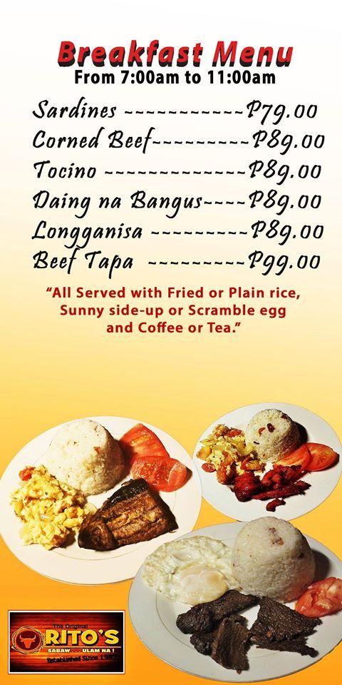 Menu at Rito’s Steakhouse and Restaurant, Baguio