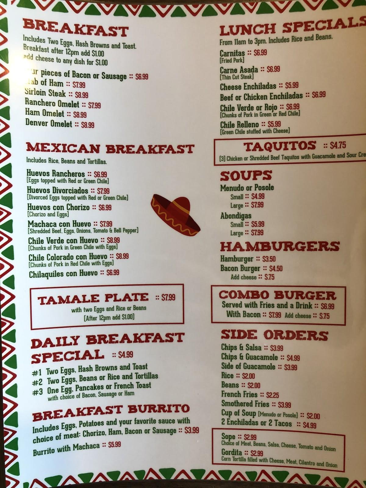 Menu at Ruben's Grill Mexican Restaurant, Albuquerque