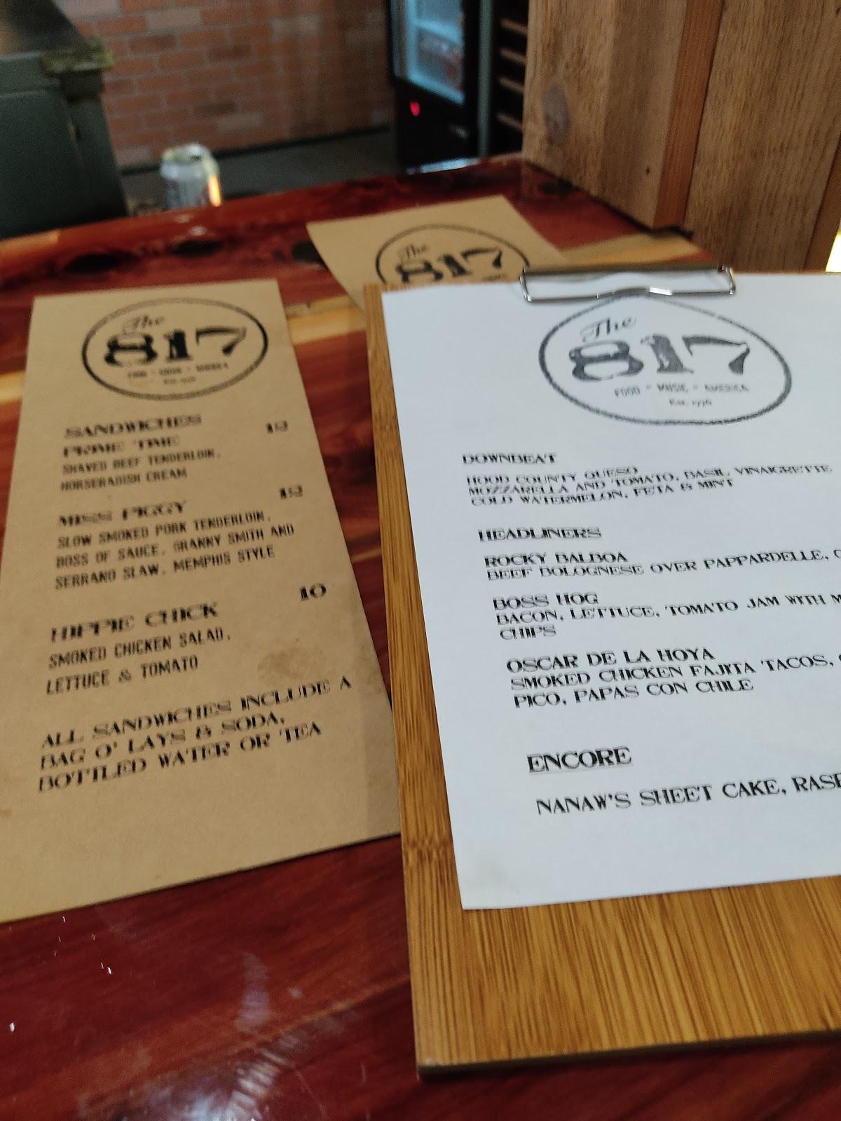 Menu at The 817 pub & bar, Granbury