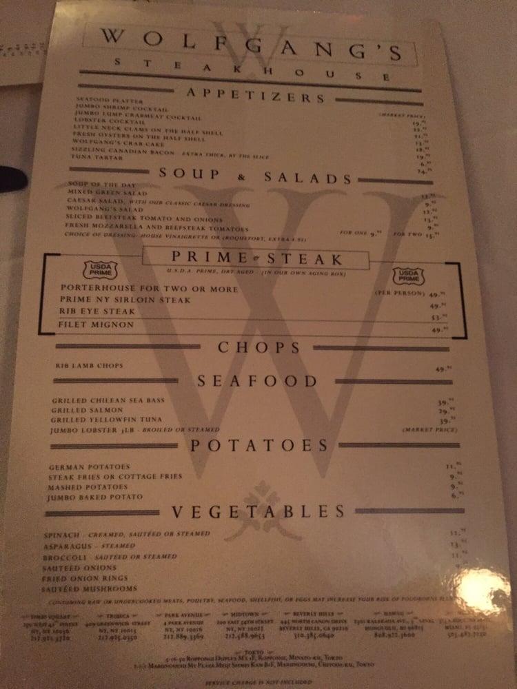 Menu at Wolfgang's Steakhouse, New York City, 4 Park Ave