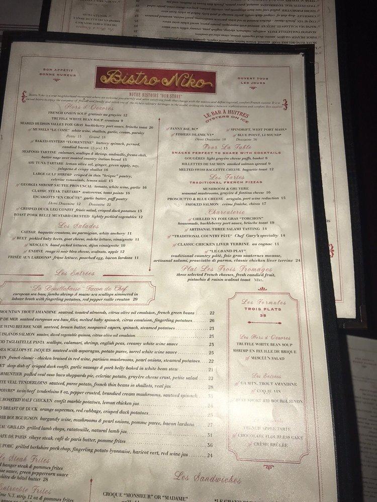 Menu at Bistro Niko restaurant, Atlanta, Peachtree Rd NE