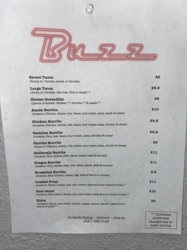 Menu at Buzz restaurant, North Bend, Virginia Ave # 147