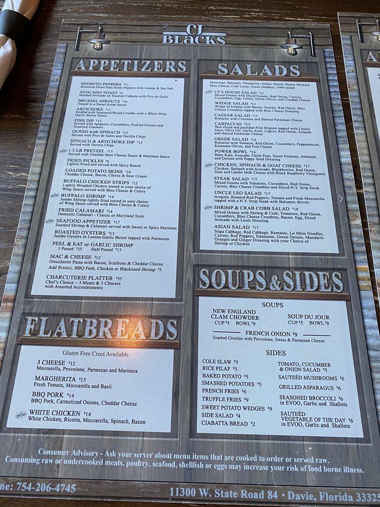 Menu at CJ Blacks Restaurant & Bar, Davie
