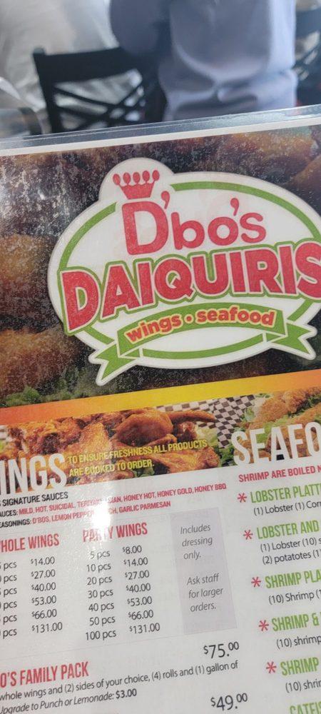 Menu at D'bo's Daiquiris, Wings & Seafood pub & bar, Southfield