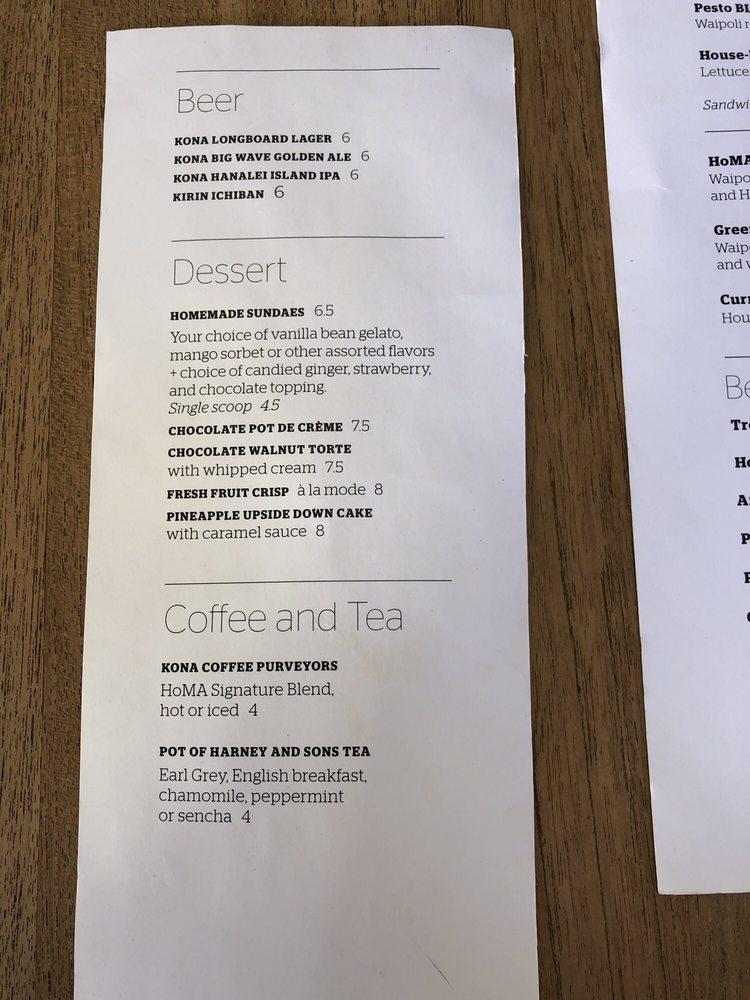 Menu at Honolulu Museum of Art (HoMA) cafe, Honolulu