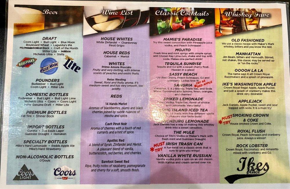 Menu at Ike's Place Bar & Grill, Abilene