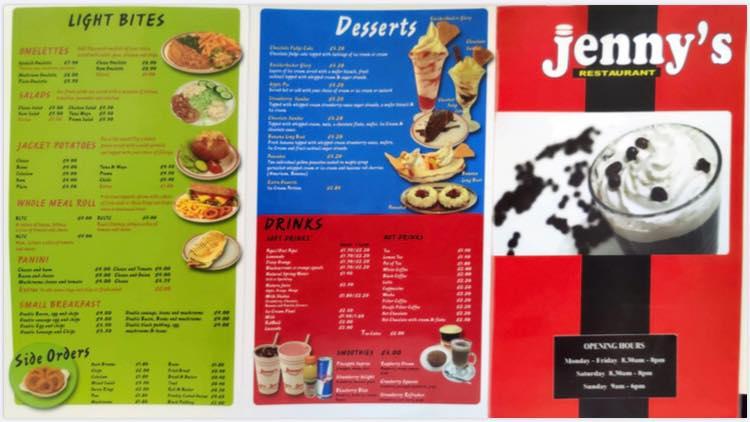 Menu at Jenny's Café & Restaurant, Wellingborough