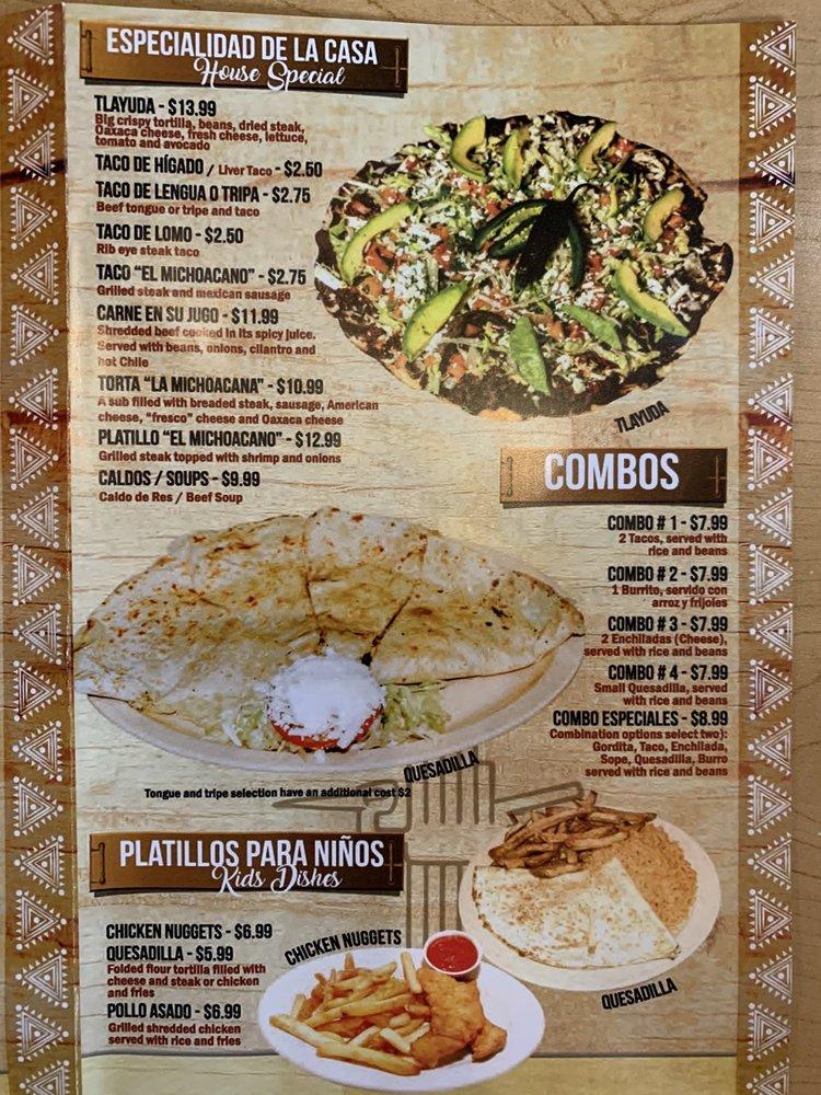 Menu at La Michoacana Mexican Market #10 restaurant, Dayton