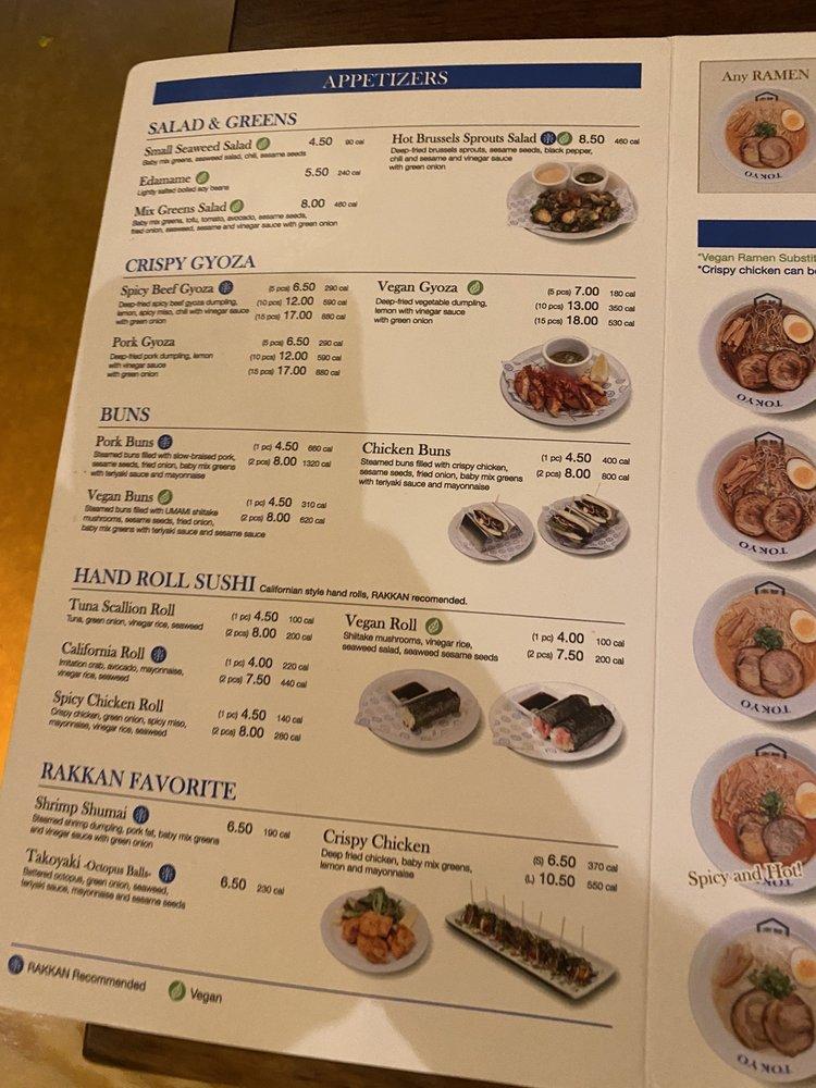 Menu at Rakkan Ramen restaurant, Houston