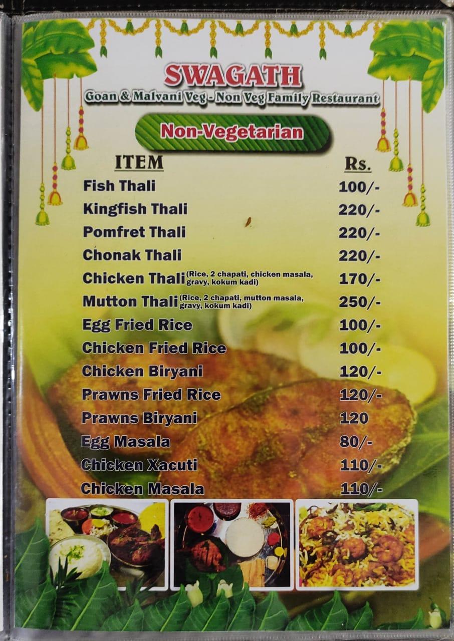 Menu at SWAGATH Goan & Malvani Veg & Non-Veg Family Restaurant, Ponda