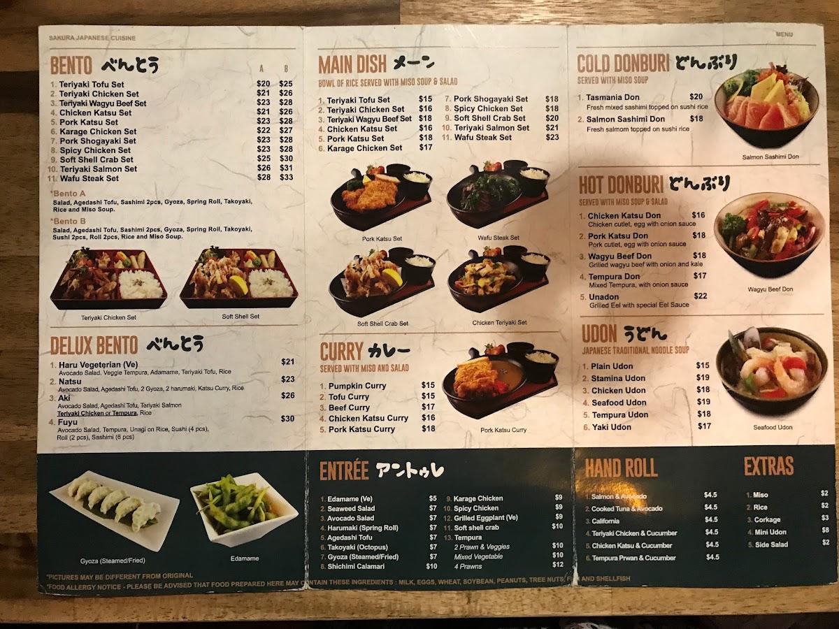 Menu at Sakura Japanese Kitchen restaurant, Sydney, 325A Pitt St