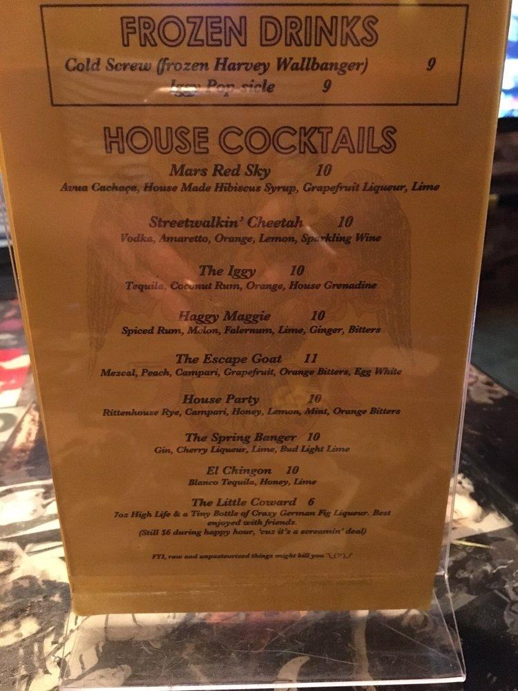 Menu at Screwdriver Bar, Seattle