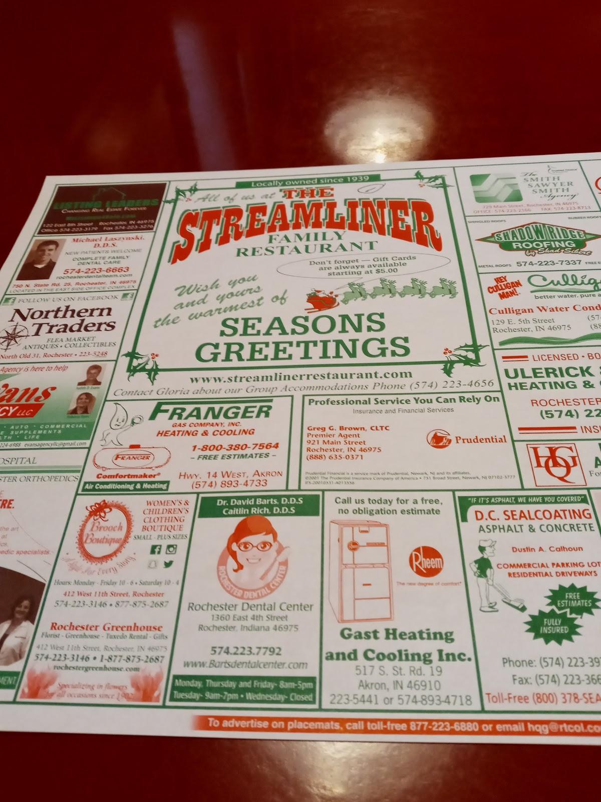 Menu at Streamliner Family Restaurant, Rochester
