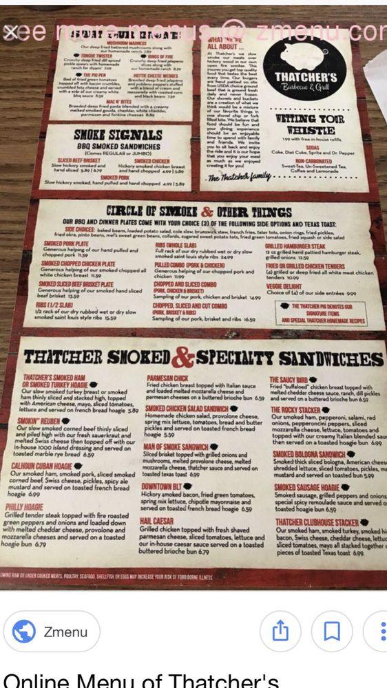 Menu at Thatcher's Barbecue & Grill, Ringgold