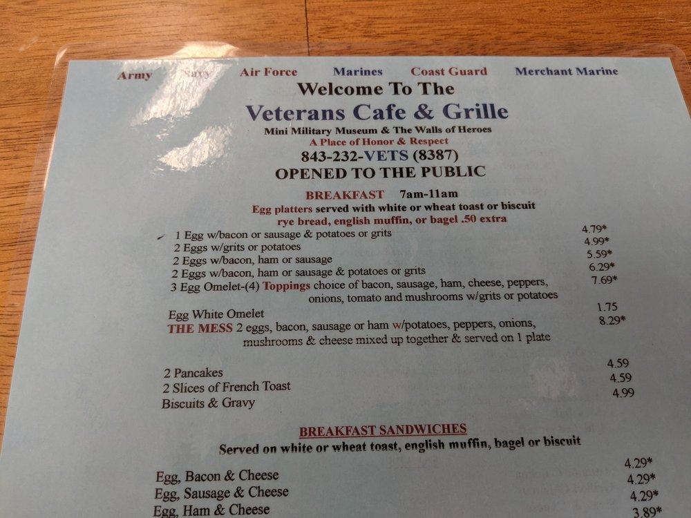 Menu at Veterans Cafe &Grille, Myrtle Beach, Northgate Dr
