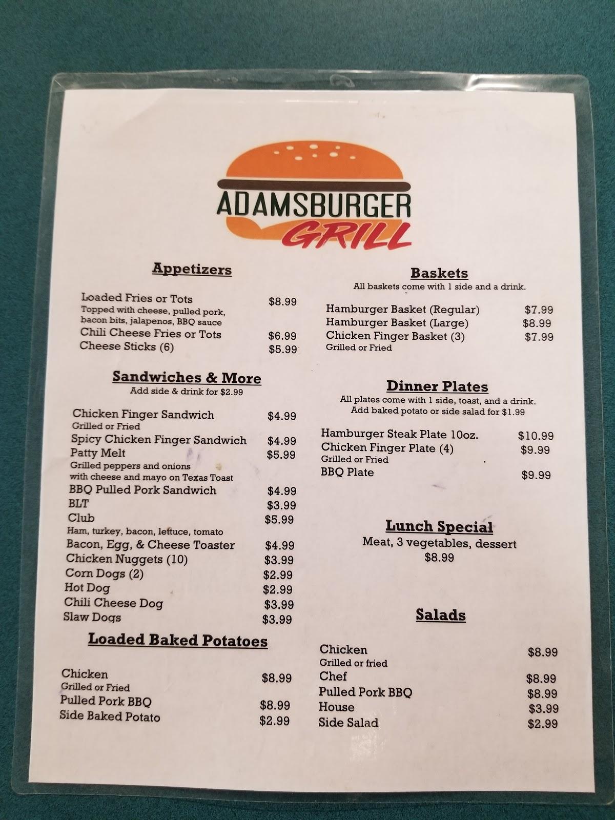 Menu at Adamsburger Grill restaurant, Fort Payne