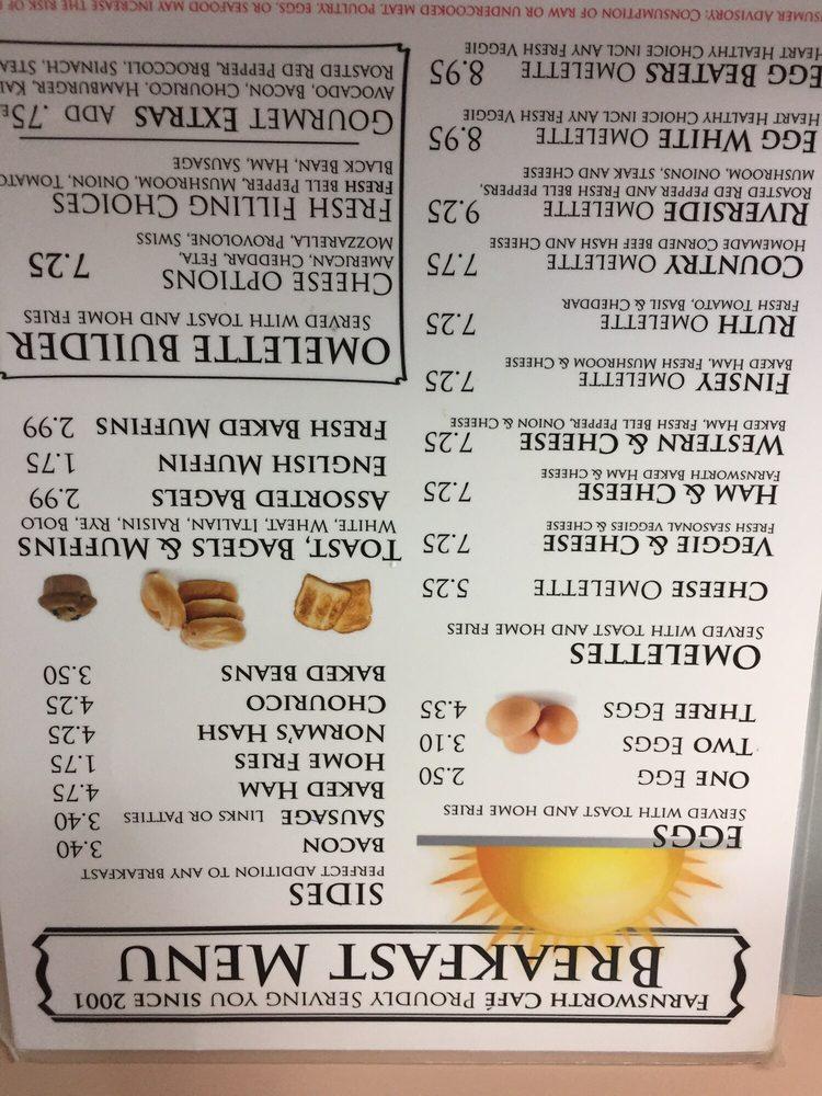 Menu at Farnsworth Cafe, East Providence