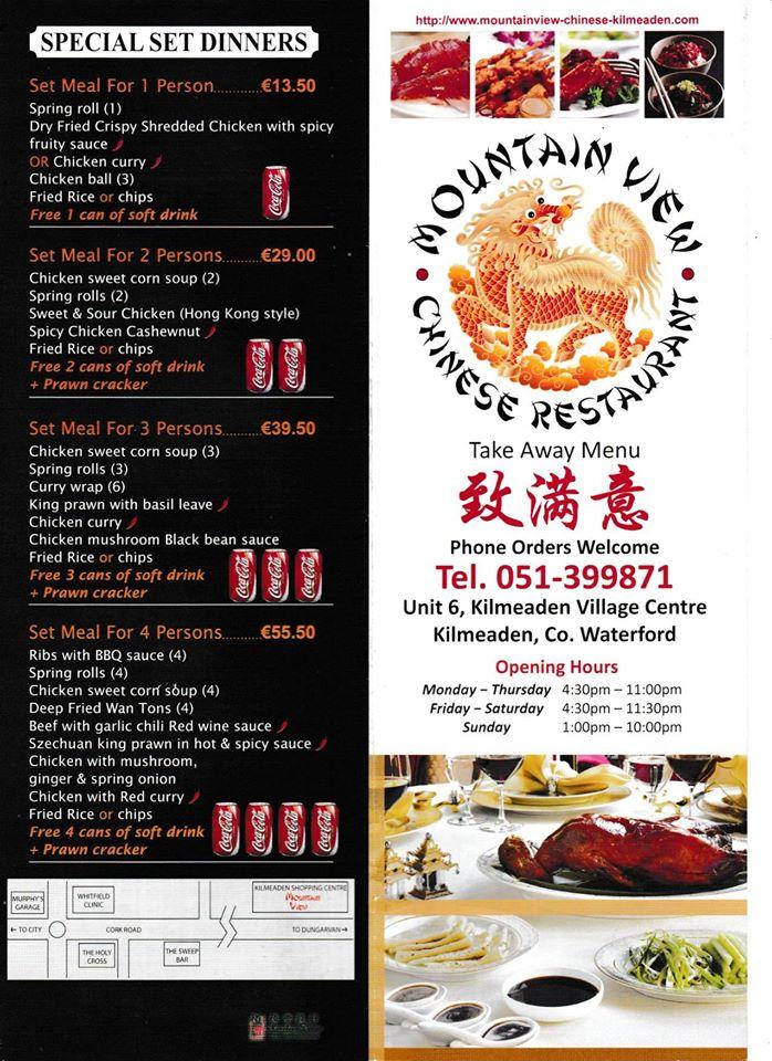 Menu at Mountain View Chinese Restaurant, Kilmeaden