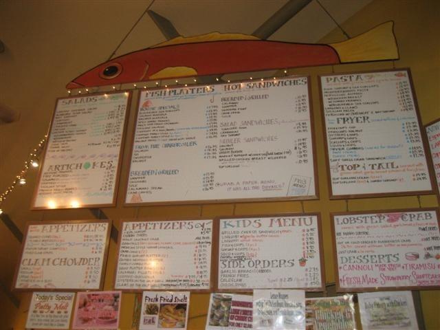 Menu at Phil's Fish Market restaurant, Moss Landing