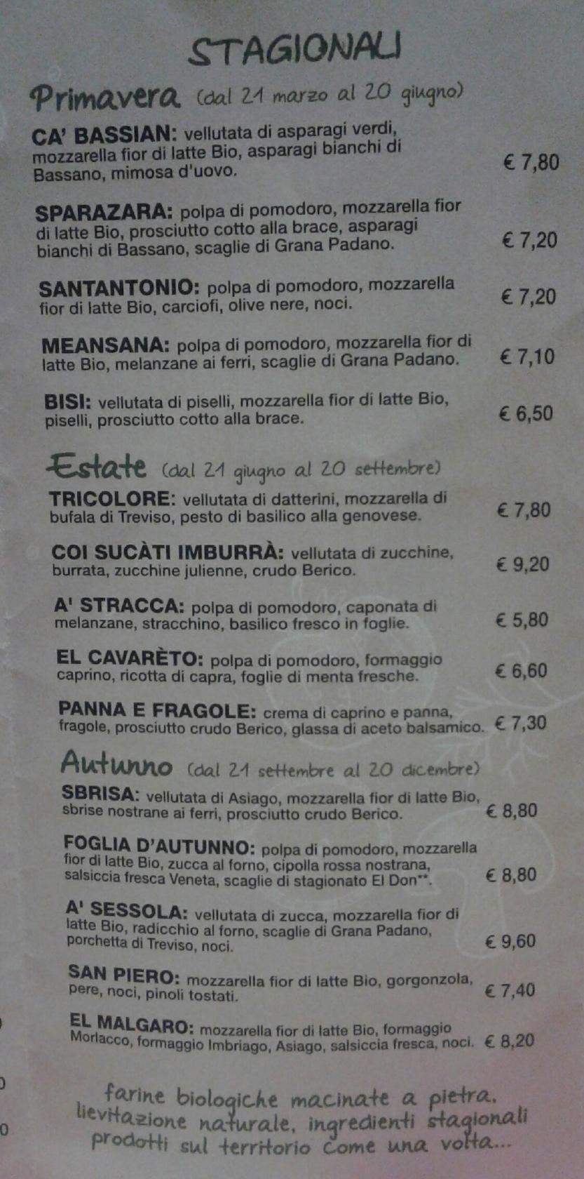 Menu da Pizzeria Novecento Veneto, Cittadella