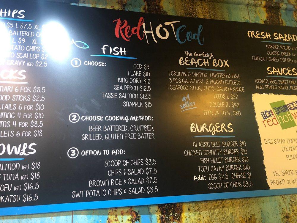 Menu at Red Hot Cod restaurant, Burleigh Heads, Gold Coast Hwy